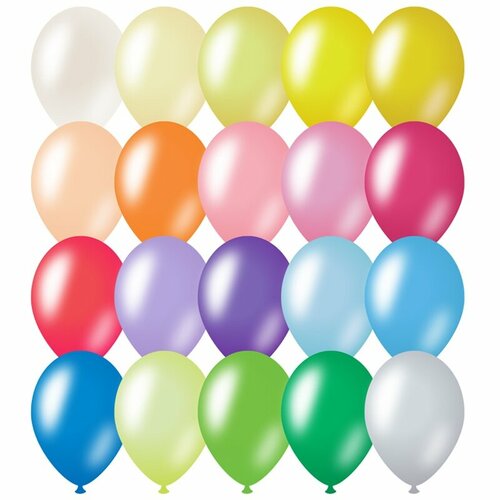 Воздушные шары, 100шт, М12/30см, MESHU, металлик, 20 цветов ассорти