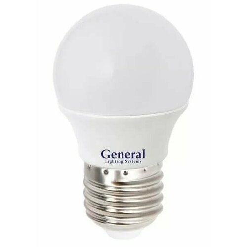 Лампа светодиодная GENERAL, 8Вт, шар G45, E14, 220В, 750лм, 4500К (холодный белый)