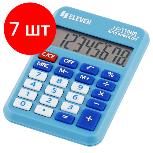 Комплект 7 шт, Калькулятор карманный Eleven LC-110NR-BL, 8 разрядов, питание от батарейки, 58*88*11мм, голубой