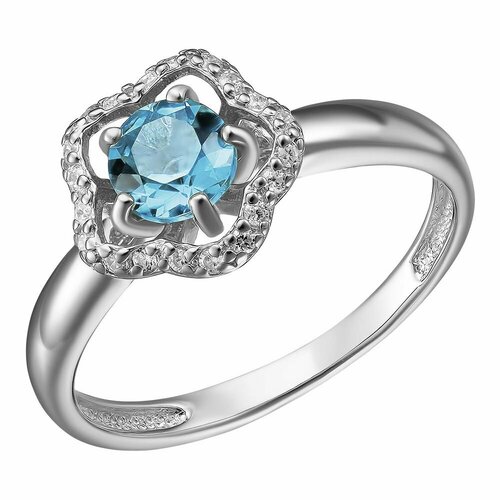 Перстень UVI Ювелирочка Серебряное кольцо с Топазом и Фианитами, серебро, 925 проба, родирование, фианит, топаз, голубой, серебряный