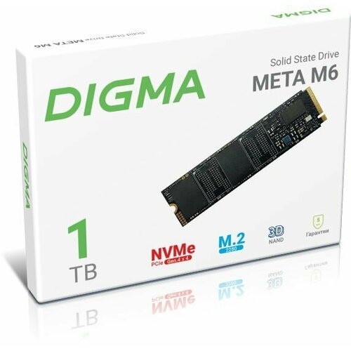 SSD накопитель Digma Meta M6 DGSM4001TM63T 1ТБ, M.2 2280, PCIe 4.0 x4, NVMe, M.2, rtl