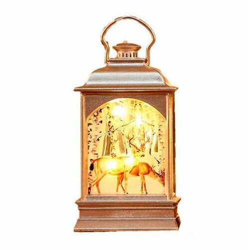 Елочное украшение светильник новогодний фонарь с подсветкой "Олень в зимнем лесу" 14см