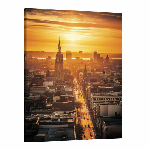 Интерьерная картина 50х70 "Закат в городе"