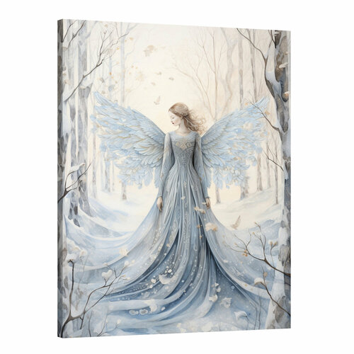 Интерьерная картина 50х70 "Ангел в зимнем лесу"