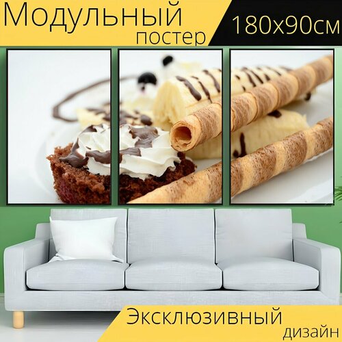 Модульный постер "Бананы, десерт, сладости" 180 x 90 см. для интерьера