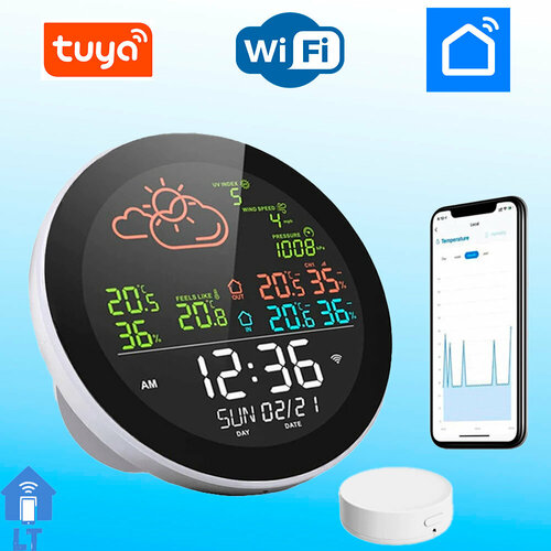 Умная Метеостанция Tuya с Wi-Fi, цифровой измеритель температуры и влажности с цветным экраном, термометр, гигрометр для дома и улицы
