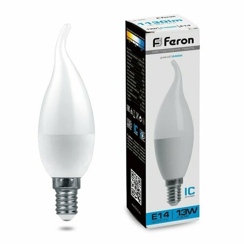 Лампа светодиодная FERON, (13W) 230V E14 6400K С37T, LB-970 (комплект из 6 шт)