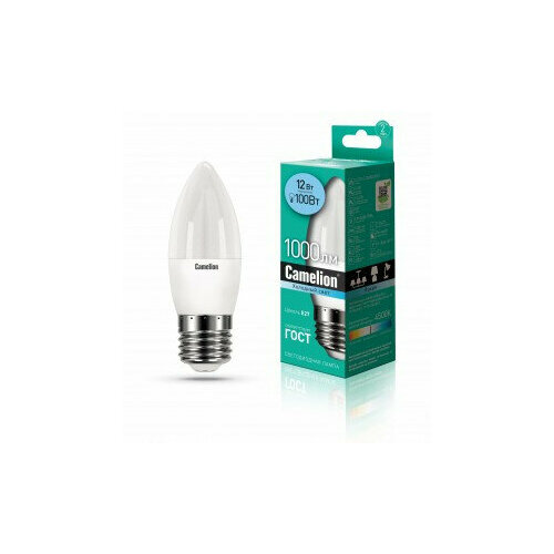 Светодиодная LED лампа Camelion Свеча E27 12W(1000lm 220°) 4500K 4K матовая 107x38 пластик LED12-C35/845/E27 (упаковка 25 штук)