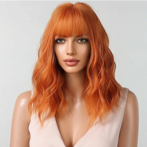 Женский парик с рыжими волосами, удлинённое Каре