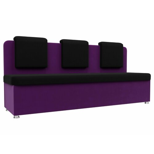Кухонный прямой диван Маккон 3-х местный, Микровельвет черный и фиолетовый