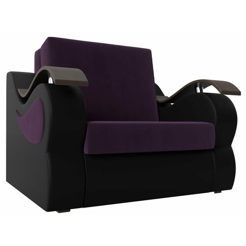 Кресло-кровать Меркурий 60, Велюр фиолетовый, Экокожа черная