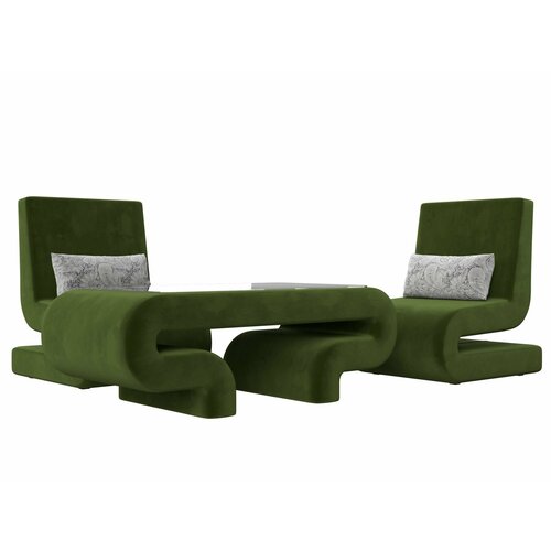 Набор Лига Диванов Волна-3 (стол, 2 кресла) Микровельвет Зеленый