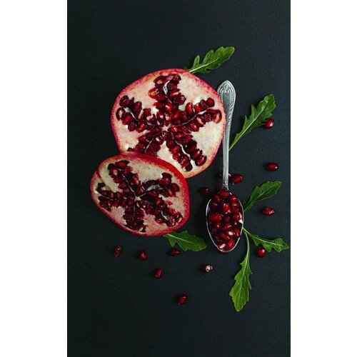 Картина на холсте 60x110 LinxOne "Гранат, фрукт, красный, ложка" интерьерная для дома / на стену / на кухню / с подрамником