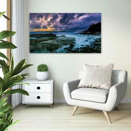 Картина на холсте 60x110 LinxOne "Закат волны природа облака" интерьерная для дома / на стену / на кухню / с подрамником