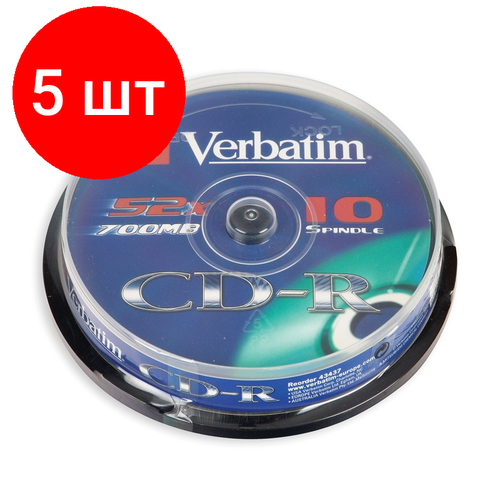 Комплект 5 упаковок, Носители информации CD-R, 52x, Verbatim Extra Protection, Cake/10, 43437