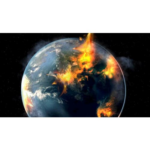 Картина на холсте 60x110 LinxOne "Planet destruction fire sci fi" интерьерная для дома / на стену / на кухню / с подрамником