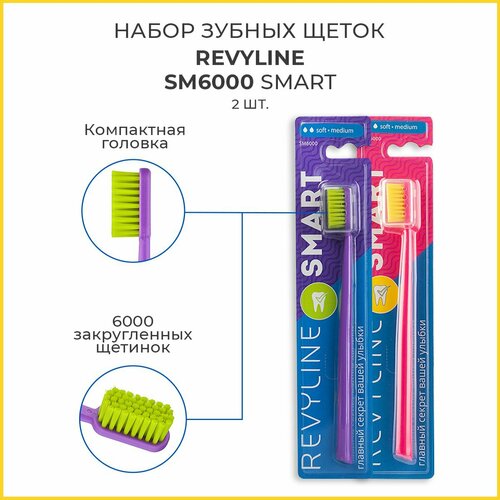 Набор зубных щеток Revyline SM6000, 2 шт, розовый/фиолетовый