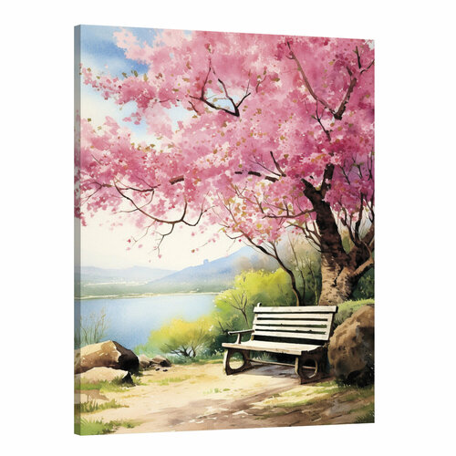 Интерьерная картина 50х70 "Розовая яблоня в цвету"