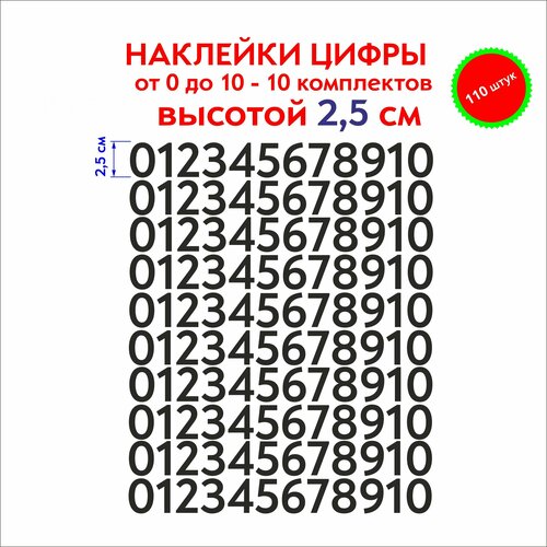 Наклейки цифры (стикеры), наклейка на авто набор чисел, черные, 2.5 см, 110 штук