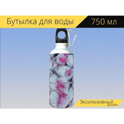Бутылка фляга для воды "Конфеты, чаша, стекло" 750 мл. с карабином и принтом