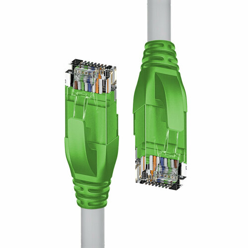 Патч-корд прямой 4PH 1.0m UTP кат.5e, серый, зеленые коннекторы, 24 AWG, литой -R90028