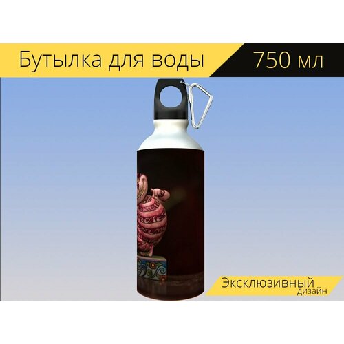 Бутылка фляга для воды "Чеширский кот, алиса в стране чудес, кошка" 750 мл. с карабином и принтом