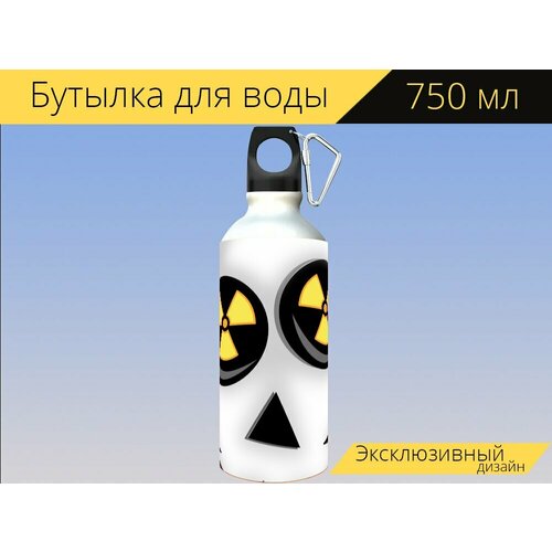 Бутылка фляга для воды "Череп, атом, энергия" 750 мл. с карабином и принтом