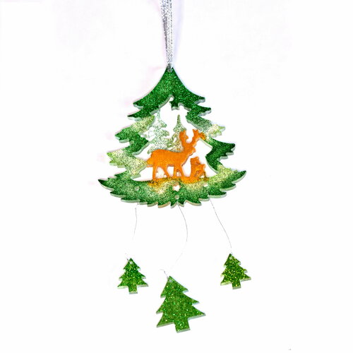Елочка подвесная, украшение интерьерное новогоднее на елку ручной работы из смолы