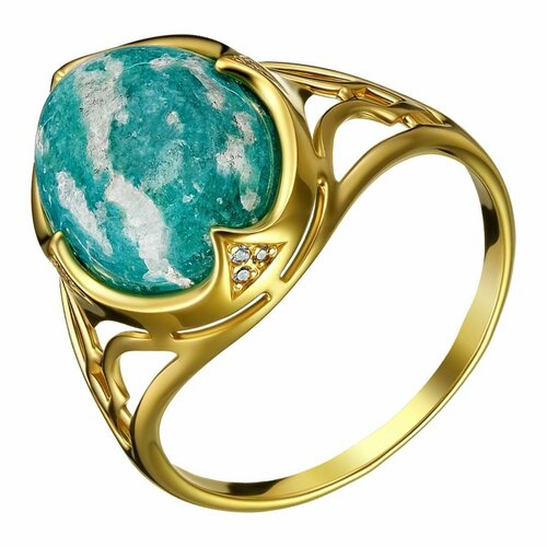 Перстень UVI, серебро, 925 проба, золочение, фианит, амазонит, размер 18, бесцветный, золотой