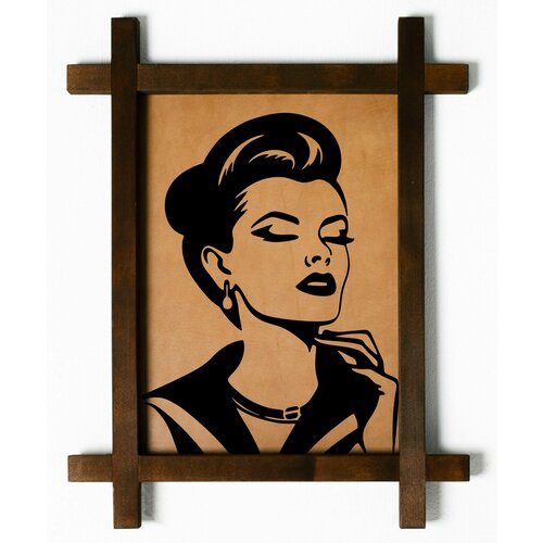 Картина Нарядная женщина, гравировка на натуральной коже, интерьерная для украшения и декора на стену в деревянной раме, подарок, BoomGift