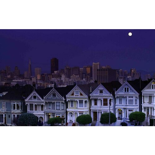 Картина на холсте 60x110 LinxOne "Сан-Франциско, ночь, синее, небо" интерьерная для дома / на стену / на кухню / с подрамником