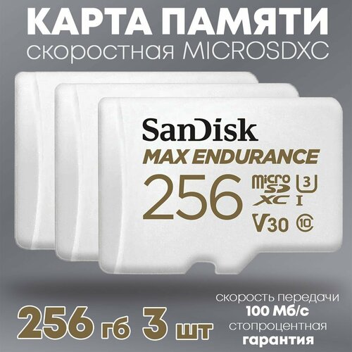 Карта памяти SanDisk Max Endurance V30 microSDXC 256GB 3 шт.
