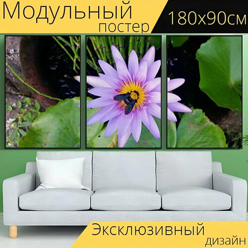 Модульный постер "Цветок, пчела, насекомое" 180 x 90 см. для интерьера