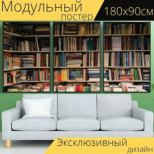 Модульный постер "Книги, книжный магазин, читать" 180 x 90 см. для интерьера