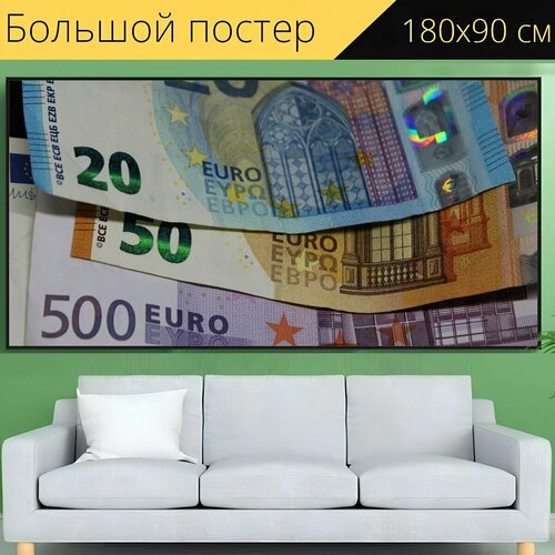 Большой постер "Банкноты, евро, валюта" 180 x 90 см. для интерьера