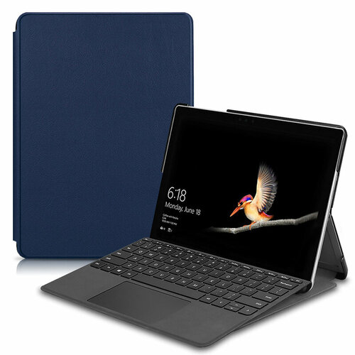 Защитный чехол MyPads для Microsoft Surface Go с отделением под клавиатуру синий кожаный