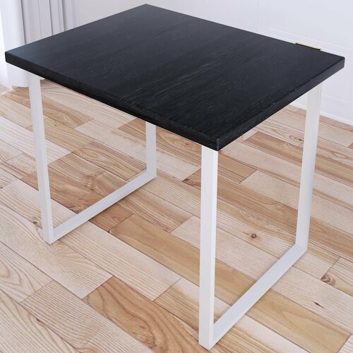 Стол кухонный Loft со столешницей цвета черного оникса из массива сосны 40 мм и белыми металлическими ножками, 110х80х75 см