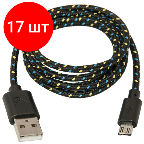 Комплект 17 шт, Кабель Defender USB08-03T USB2.0 (A) - microUSB (B), в оплетке, 1М, черный