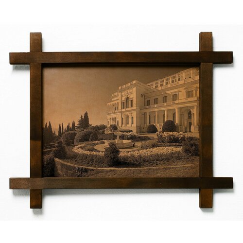 Картина Ливадийский дворец, Ялта, гравировка на натуральной коже, интерьерная для украшения и декора на стену в деревянной раме, подарок, BoomGift