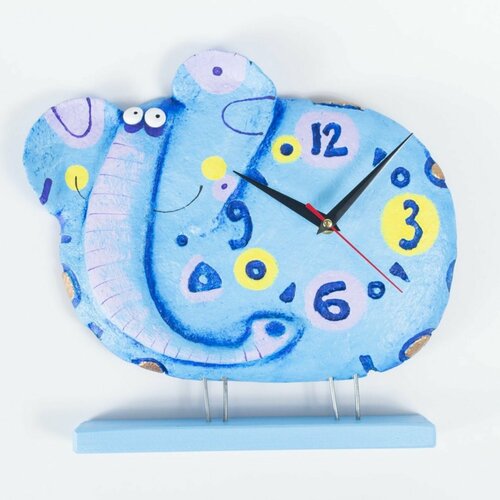 Часы настольные "Слон" бесшумные детские часы слоник в технике папье-маше