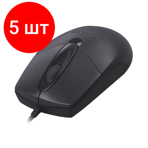 Комплект 5 штук, Мышь компьютерная A4Tech OP-720S черный (1200dpi) silent USB/3but