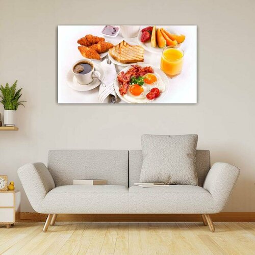 Картина на холсте 60x110 LinxOne "Кофе яичница бекон круассаны" интерьерная для дома / на стену / на кухню / с подрамником