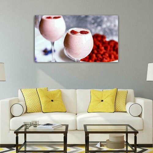 Картина на холсте 60x110 LinxOne "Стекло малина смузи бокалы" интерьерная для дома / на стену / на кухню / с подрамником