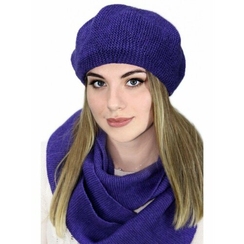 Берет Lemmex Комплект "Вилсия" берет+шарф, размер 55-56, фиолетовый