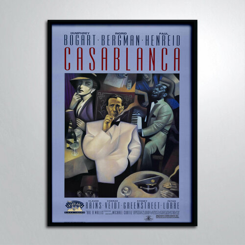 Постер в раме/Винтажный плакат/Касабланка (1942) Хамфри Богарт Ингрид Бергман Картина Casablanca