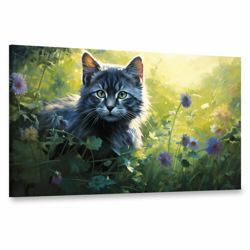 Интерьерная картина 100х60 "Синие коты в рассвете"