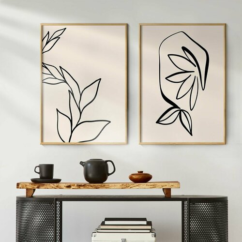 Постер 2 шт 60х90 без рамки "Рисунок растения минимализм" набор картин для интерьера