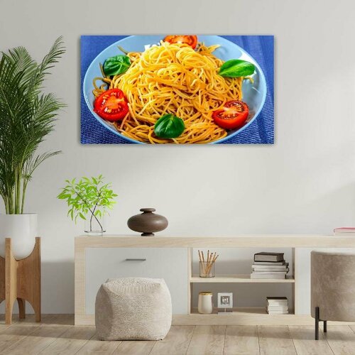 Картина на холсте 60x110 LinxOne "Спагетти помидоры паста" интерьерная для дома / на стену / на кухню / с подрамником