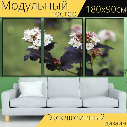 Модульный постер "Цветок, цветы, весна" 180 x 90 см. для интерьера