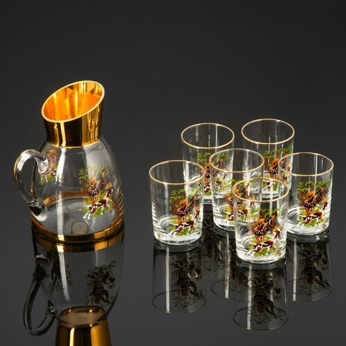 Набор для подачи напитков "Охота" на 6 персон (графин и стаканы на подставке)